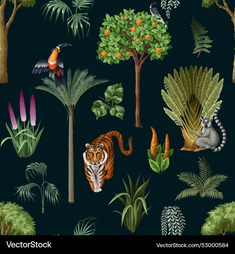 Seamless kids pattern with jungle trees Royalty Free Vector