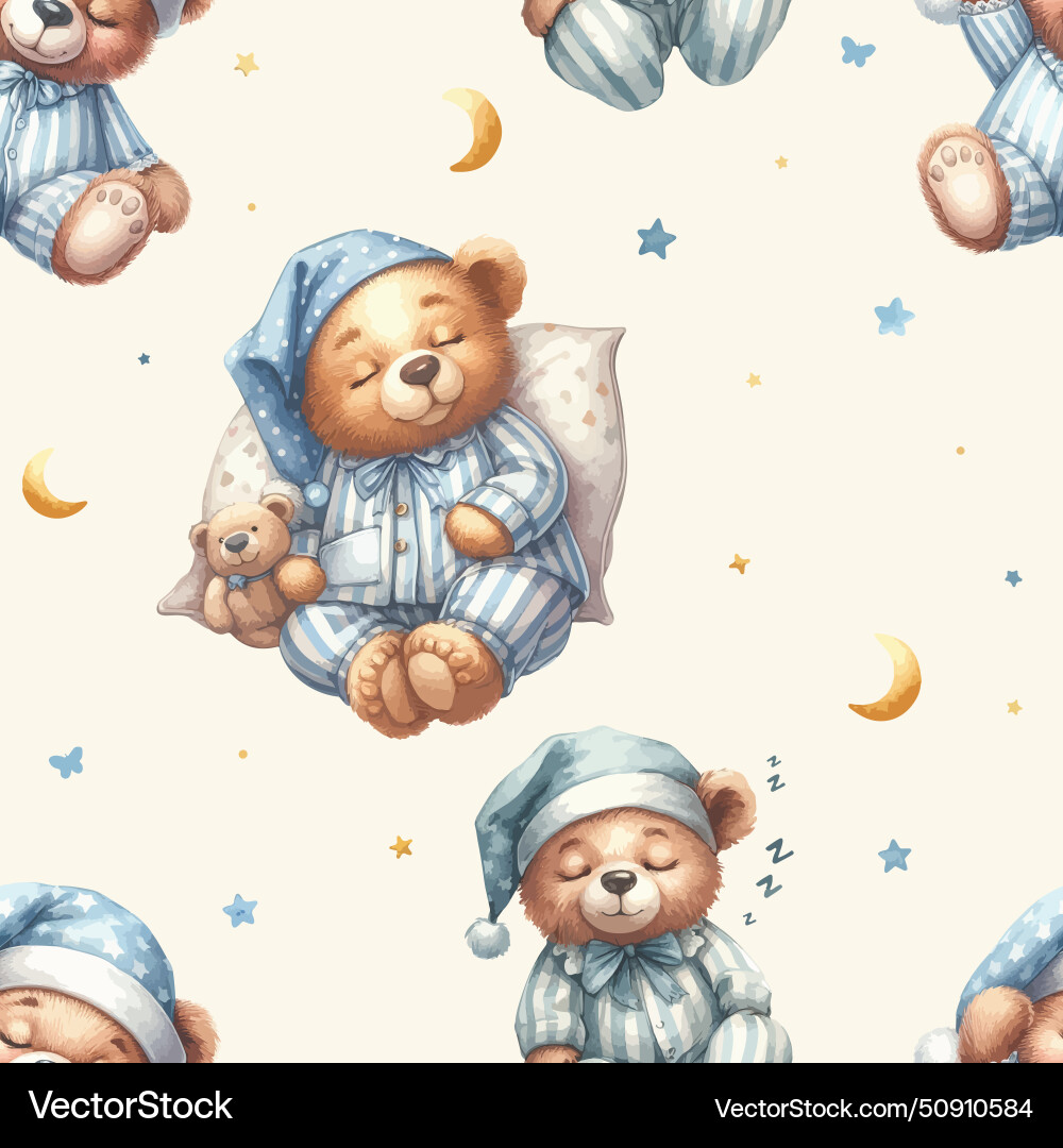 Seamless pattern with cute watercolor sleeping Vector Image