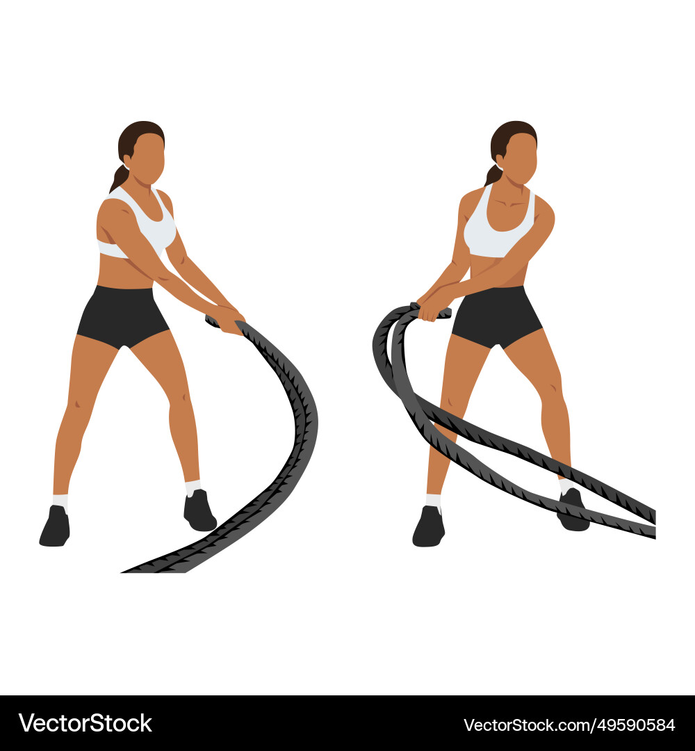 Woman doing battle rope snakes exercise flat Vector Image