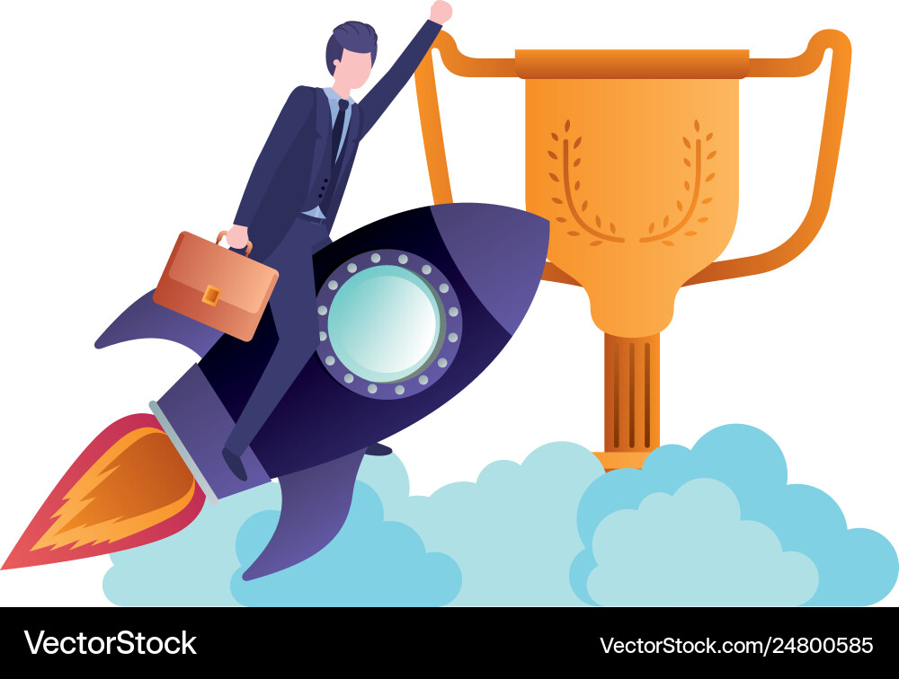 Businessman with rocket and trophy avatar Vector Image