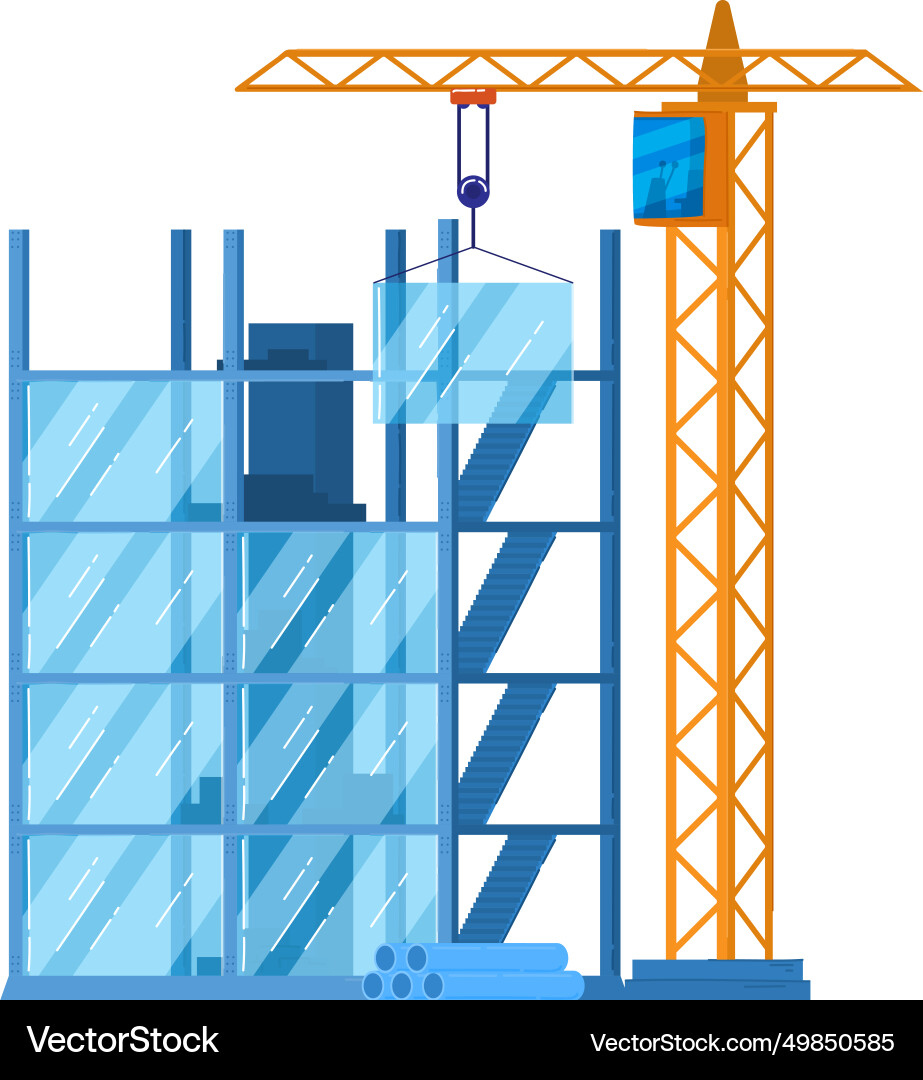 Construction site with tower crane and glass Vector Image