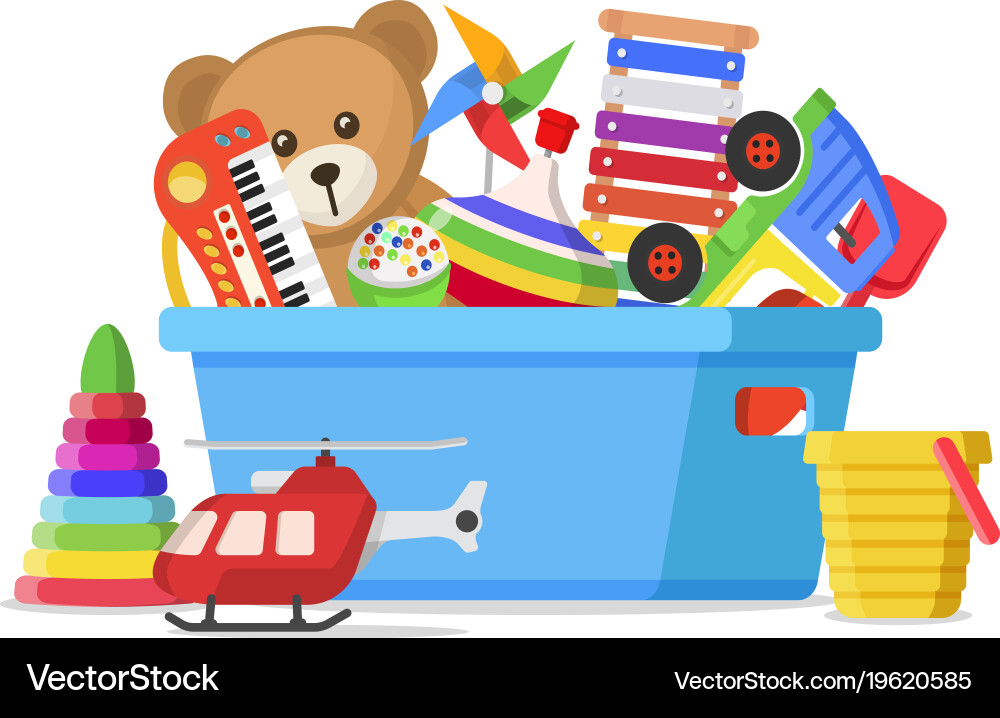 Kids toys in a box Royalty Free Vector Image - VectorStock