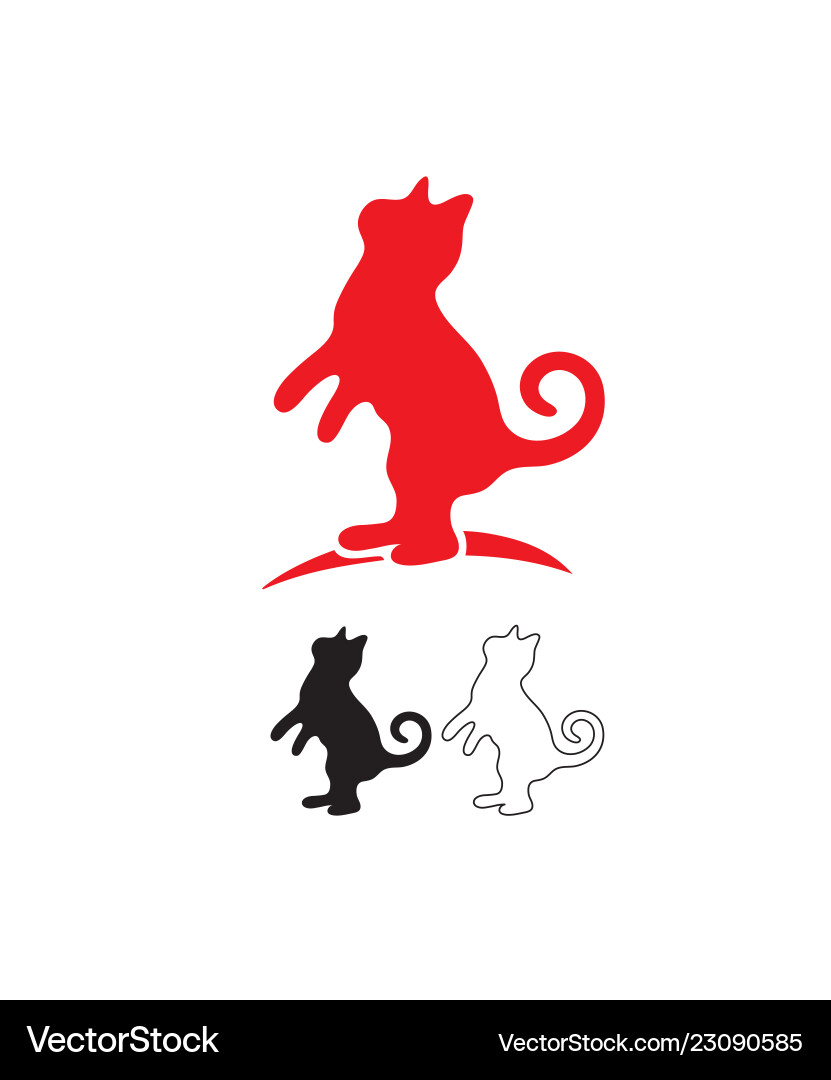 Red cat logo line and silhouette Royalty Free Vector Image