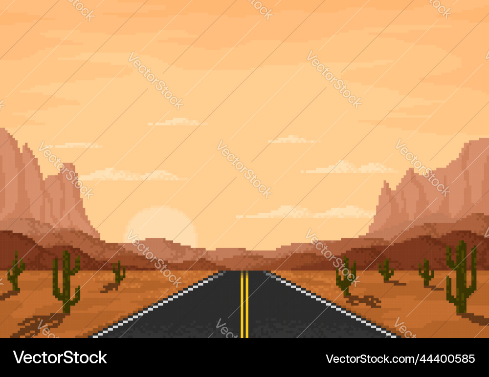 Road in the desert 8bit pixel game landscape Vector Image