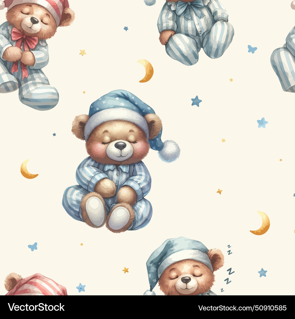 Seamless pattern with cute watercolor sleeping Vector Image