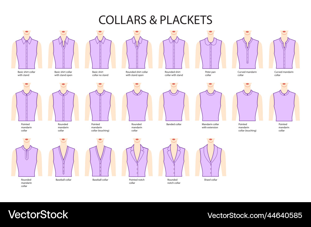 Set of necklines collars and plackets stand Vector Image