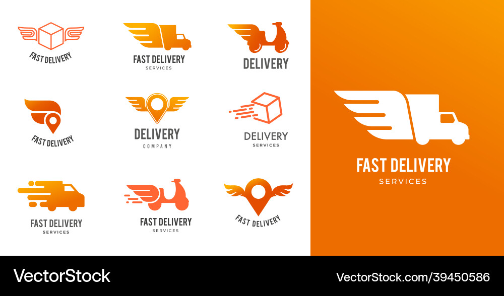 Blue delivery logos collection set of emblems Vector Image