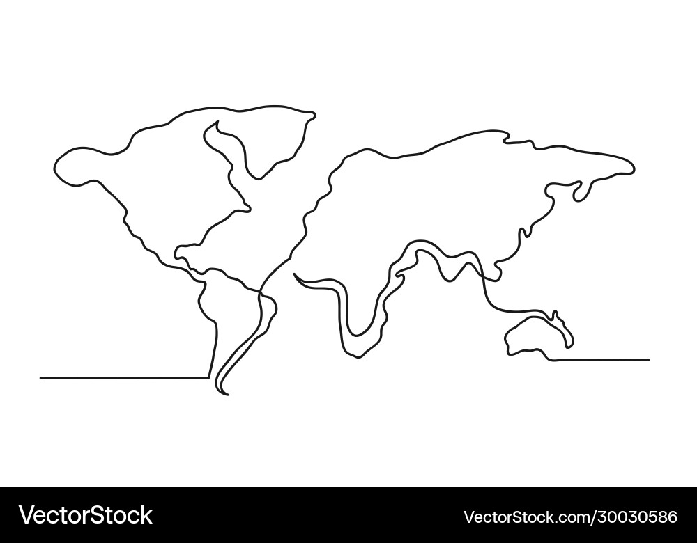 Continuous one line drawing a world map Royalty Free Vector