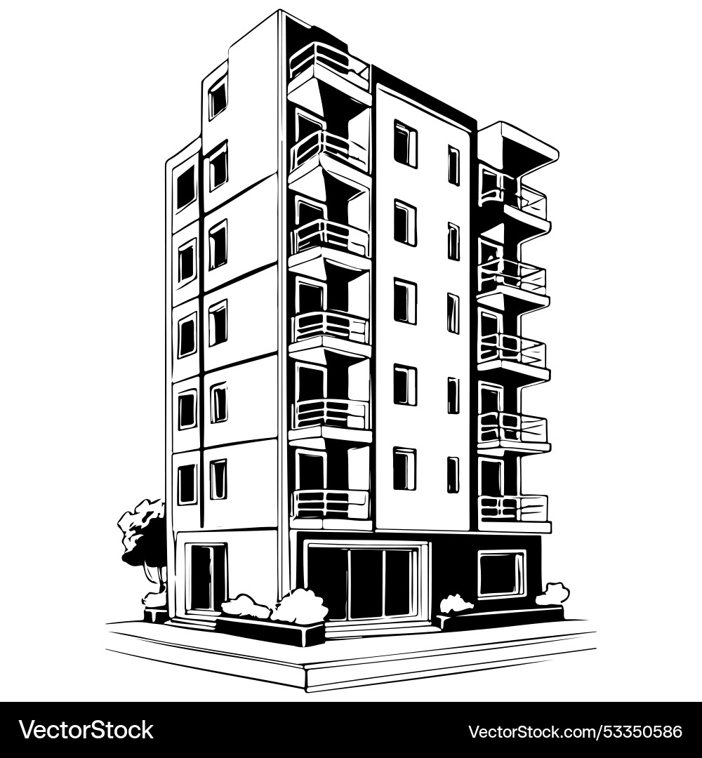 Line apartments drawing head art black Royalty Free Vector