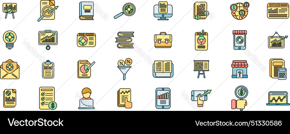 Market studies icons set color line Royalty Free Vector