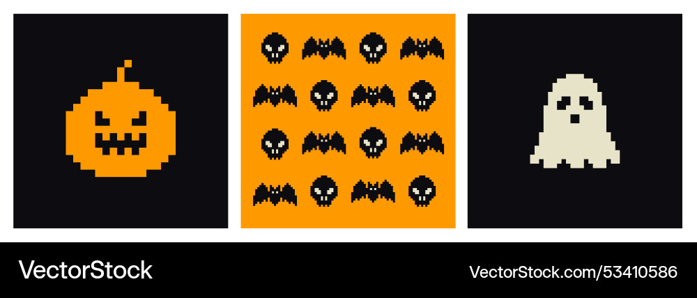 Pixel art halloween icons and objects 8-bit Vector Image