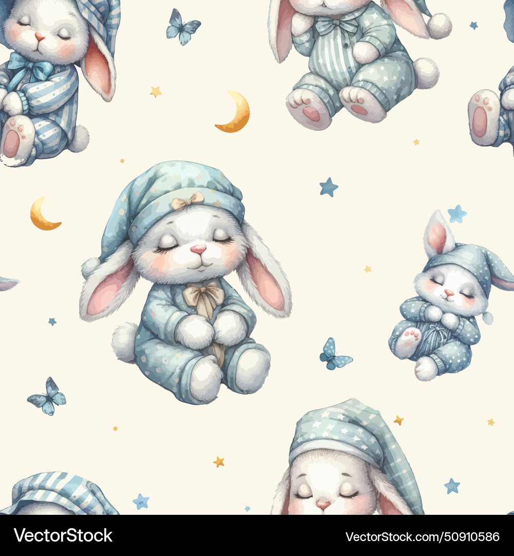 Seamless pattern with cute watercolor sleeping Vector Image