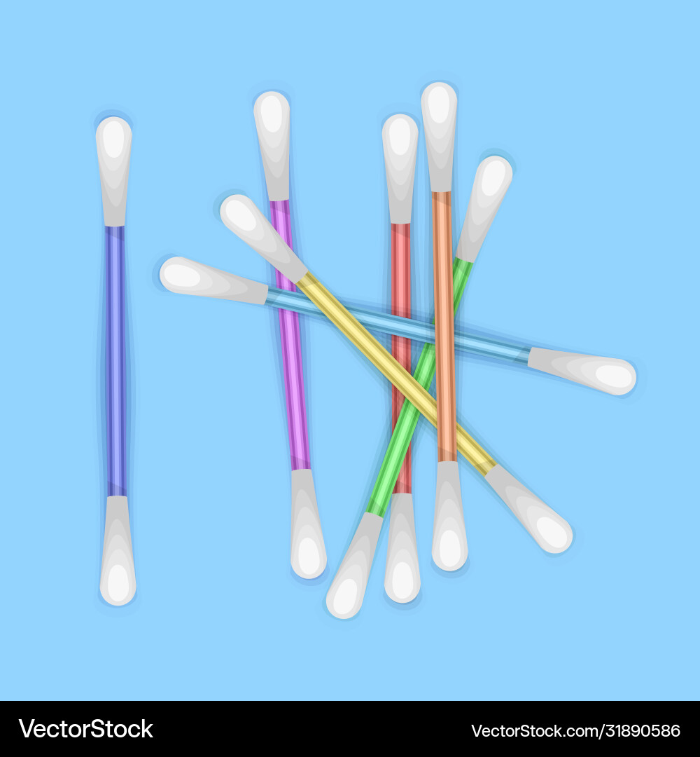 Set cotton buds in cartoon style swabs Royalty Free Vector