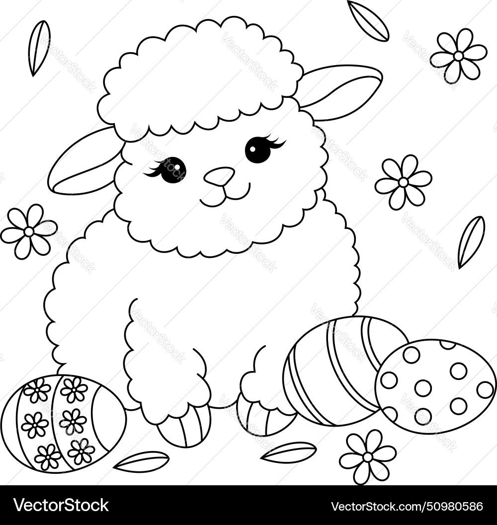 Sheep and easter eggs coloring page Royalty Free Vector
