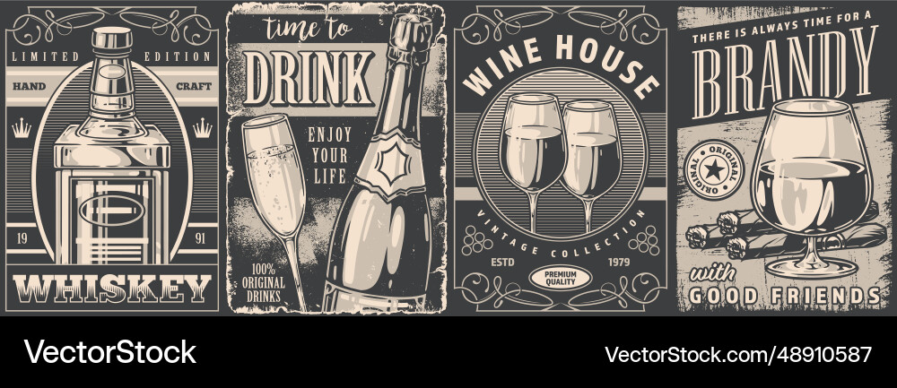 Alcoholic booze monochrome set sticker Royalty Free Vector