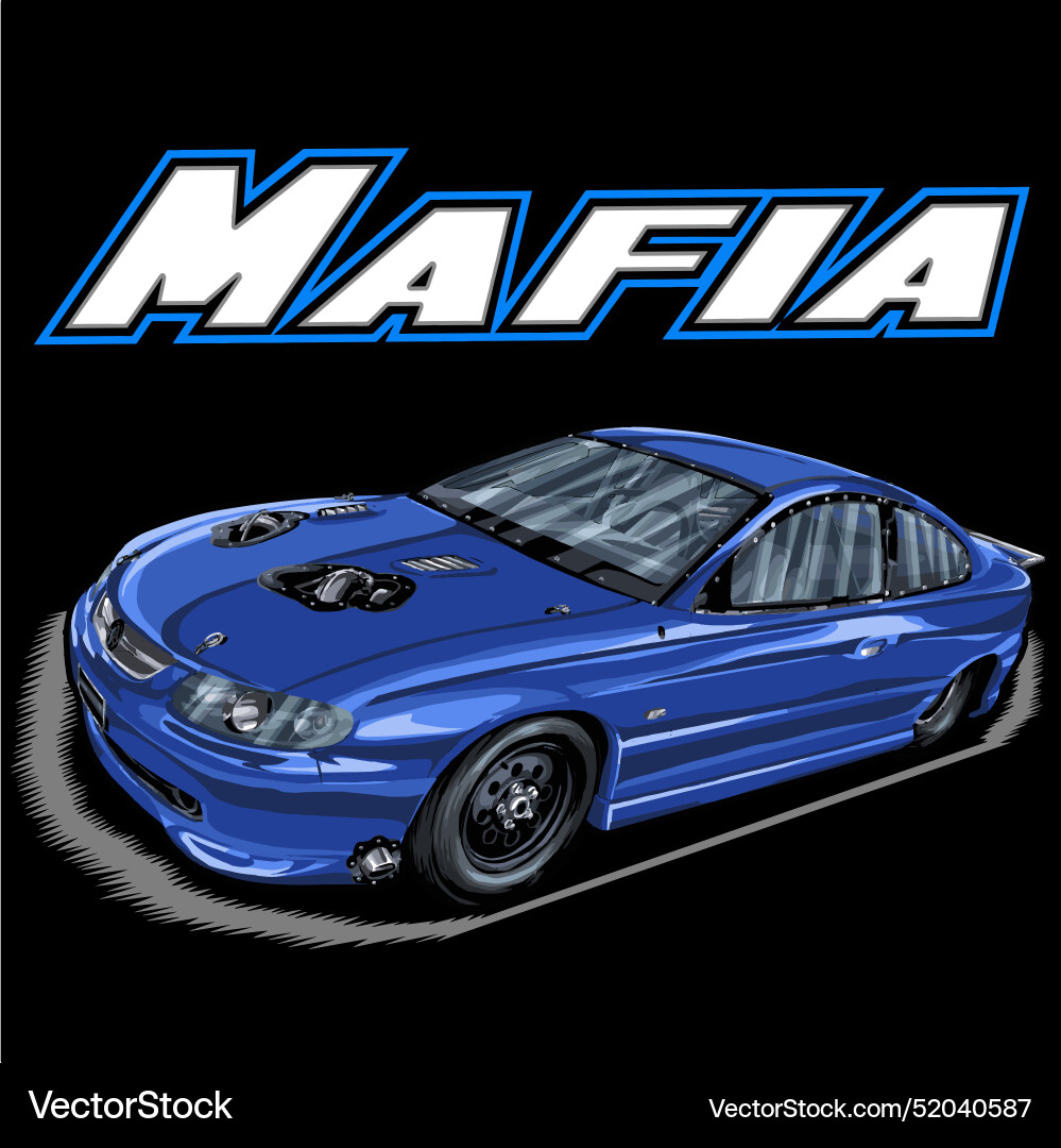 Blue drag racing car with white strip Royalty Free Vector