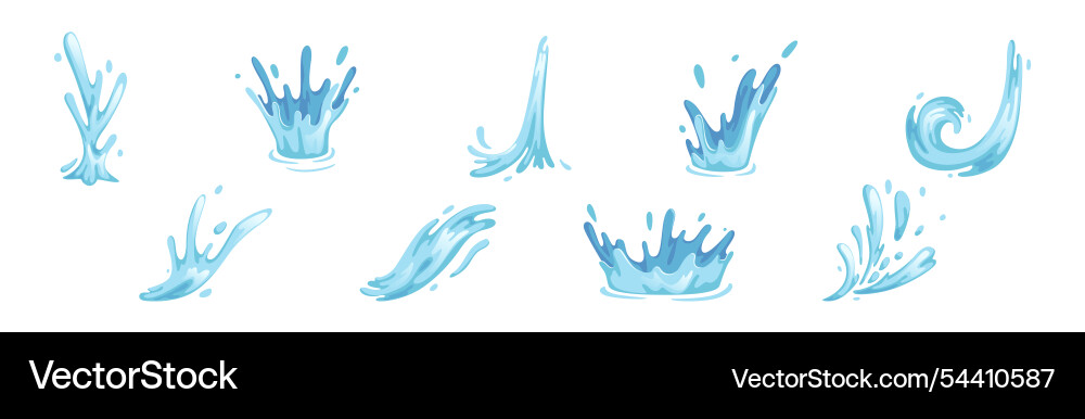 Blue wave and water splash with droplet set Vector Image