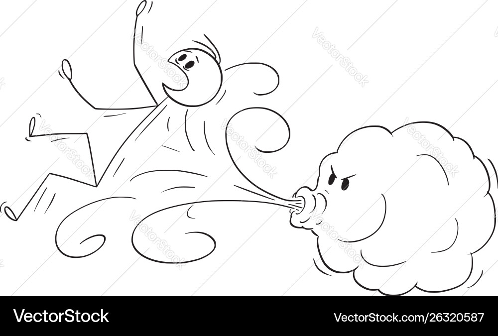 Cartoon wind blowing a man away Royalty Free Vector Image