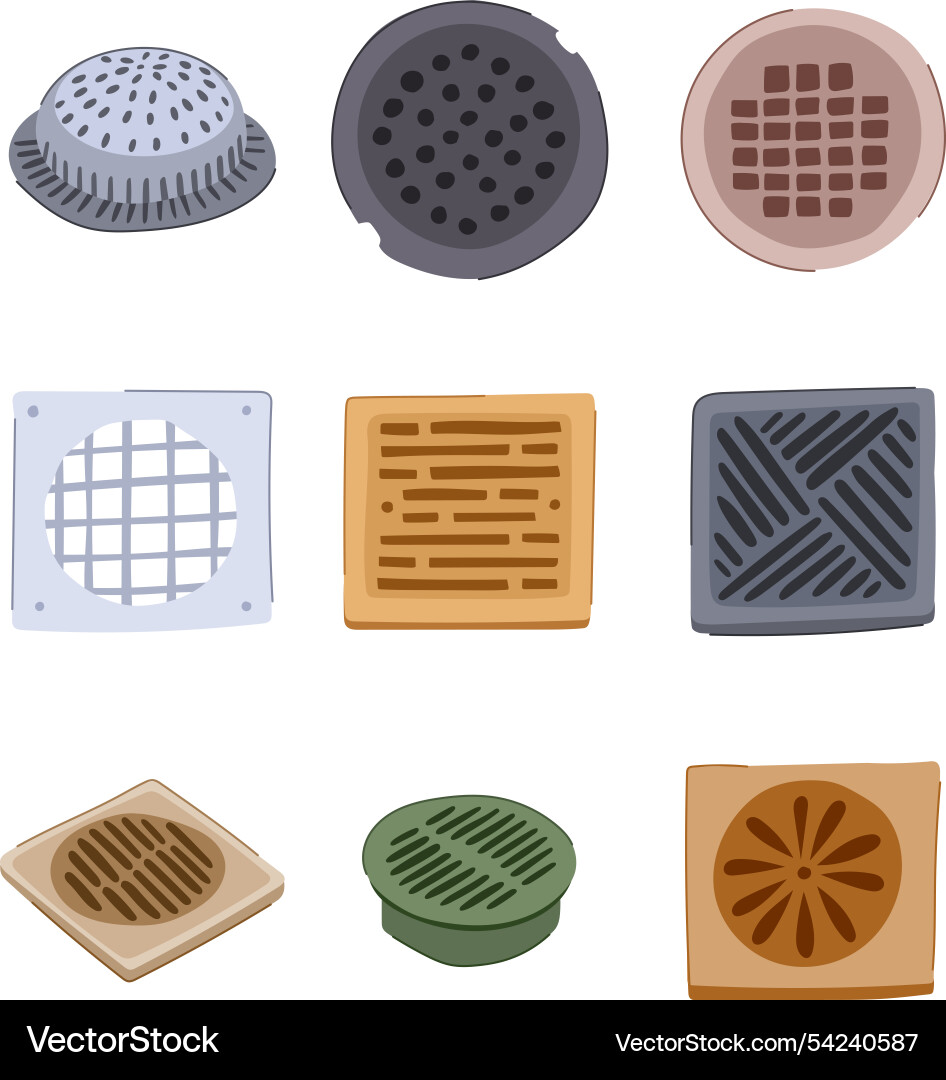 Drain cover set cartoon Royalty Free Vector Image