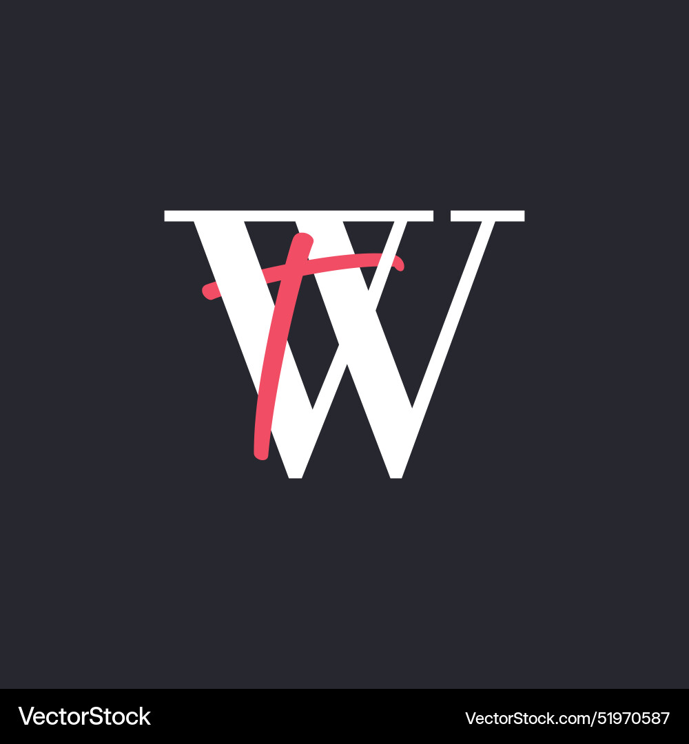 Letter wt logo perfectly blended initials Vector Image