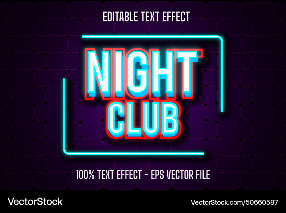 Night text effect neon style Royalty Free Vector Image