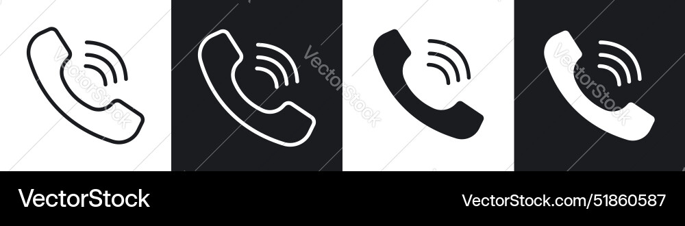 Phone call liner and solid icon set in black color