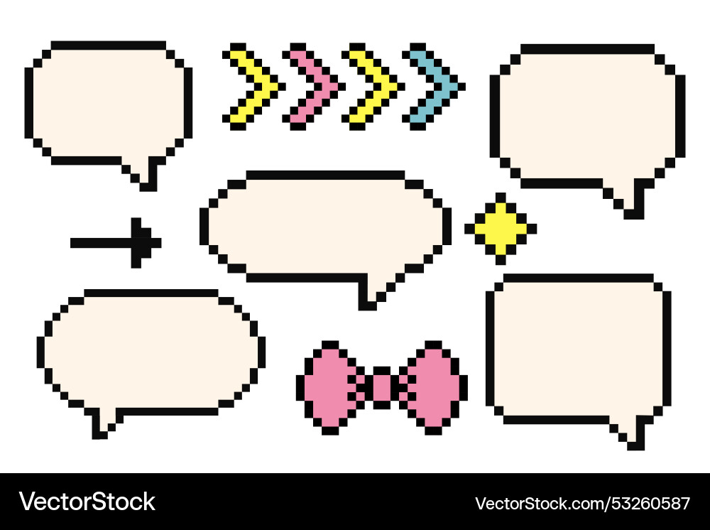 Set of pixel art cloud bubble quote box speech Vector Image