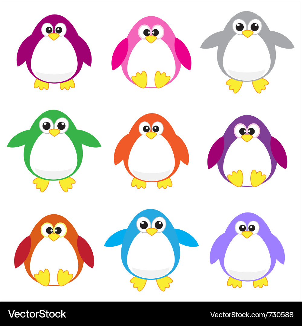 Colored penguins Royalty Free Vector Image - VectorStock