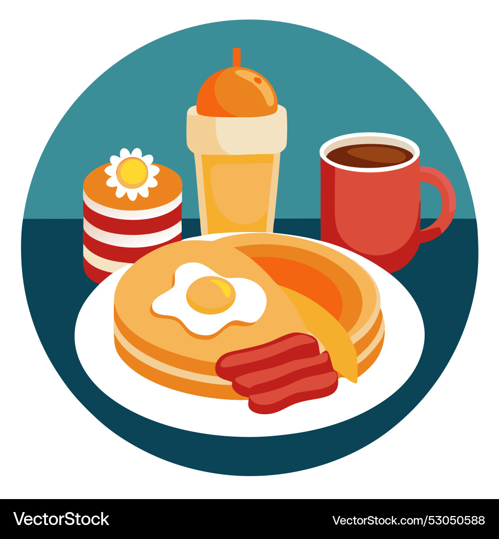 Full breakfast with bacon eggs and pancakes Vector Image