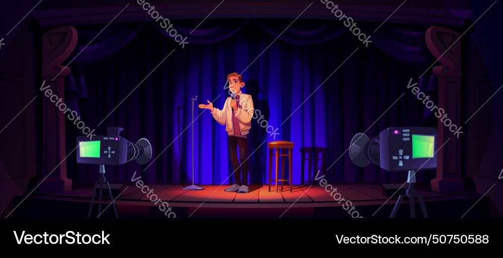 Man standup comedy performer on stage Royalty Free Vector