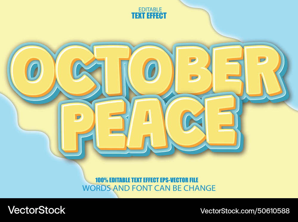October peace editable text effect flat gradient Vector Image