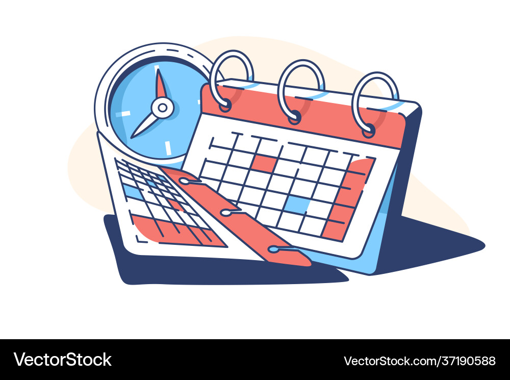 Spiral calendar and clock Royalty Free Vector Image