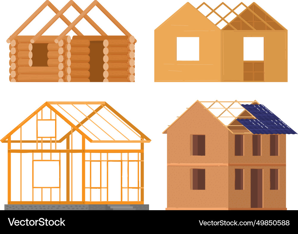 Stages of house construction from framework Vector Image
