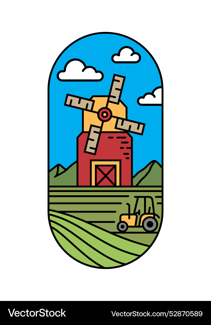 Agricultural landscape line art Royalty Free Vector Image