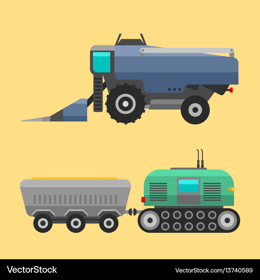 Agricultural vehicles and harvester machine Vector Image