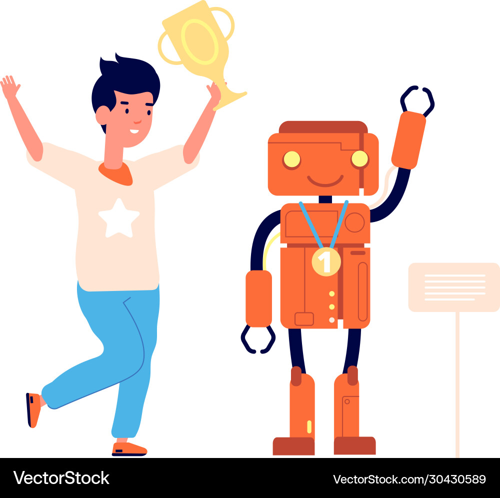 Child and robot student robotic competition Vector Image