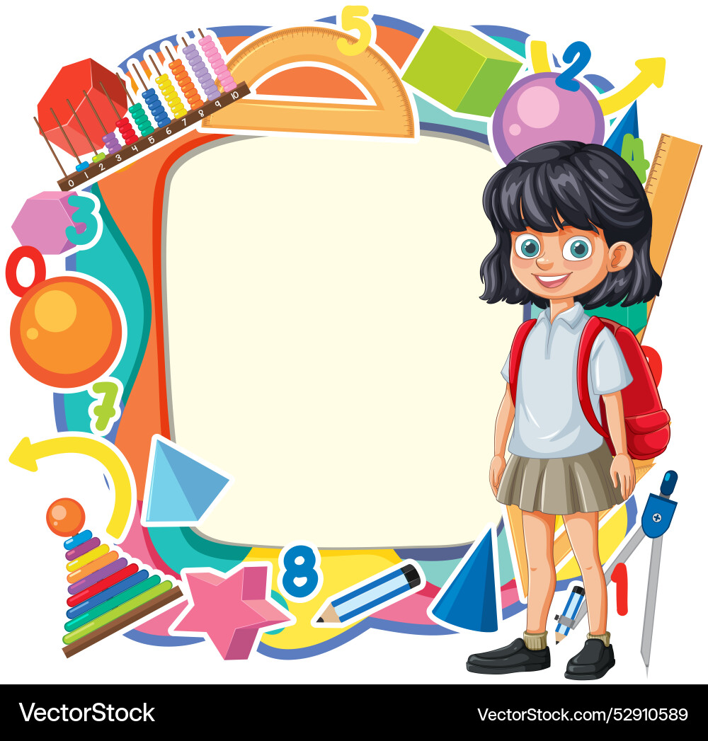 Colorful school-themed frame with a smiling Vector Image