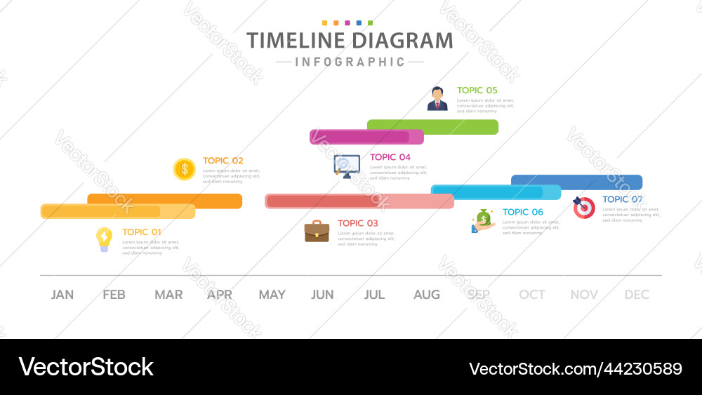 Infographic 7 steps timeline diagram line topics Vector Image