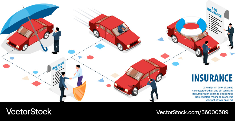 Isometric car insurance infographics Royalty Free Vector