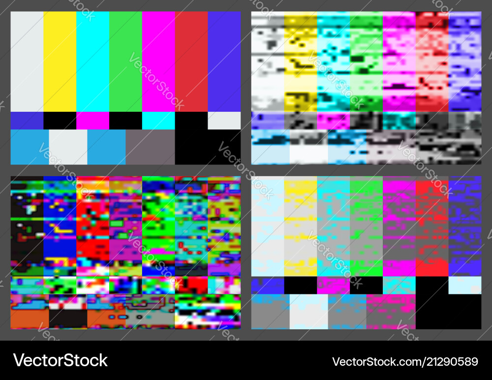 No signal tv test pattern background set Vector Image