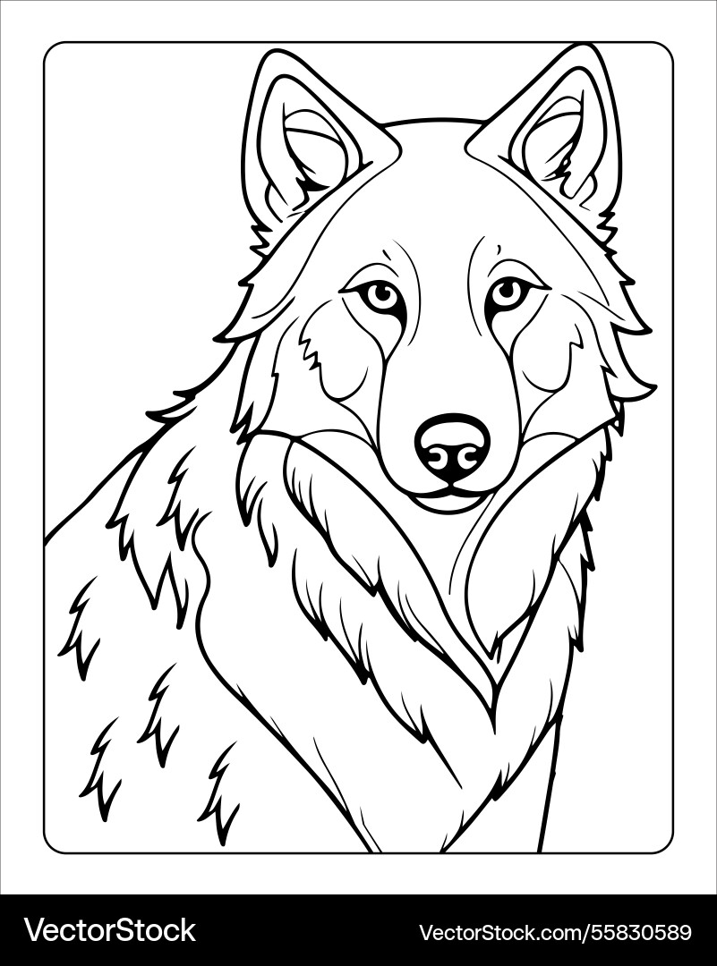 Wolf head coloring page for kids Royalty Free Vector Image