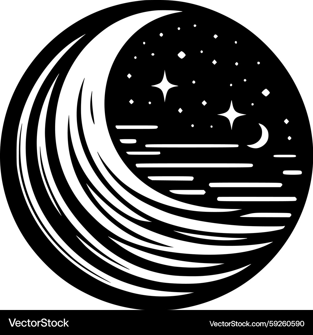 Crescent Moon Over Ocean Waves Royalty Free Vector Image