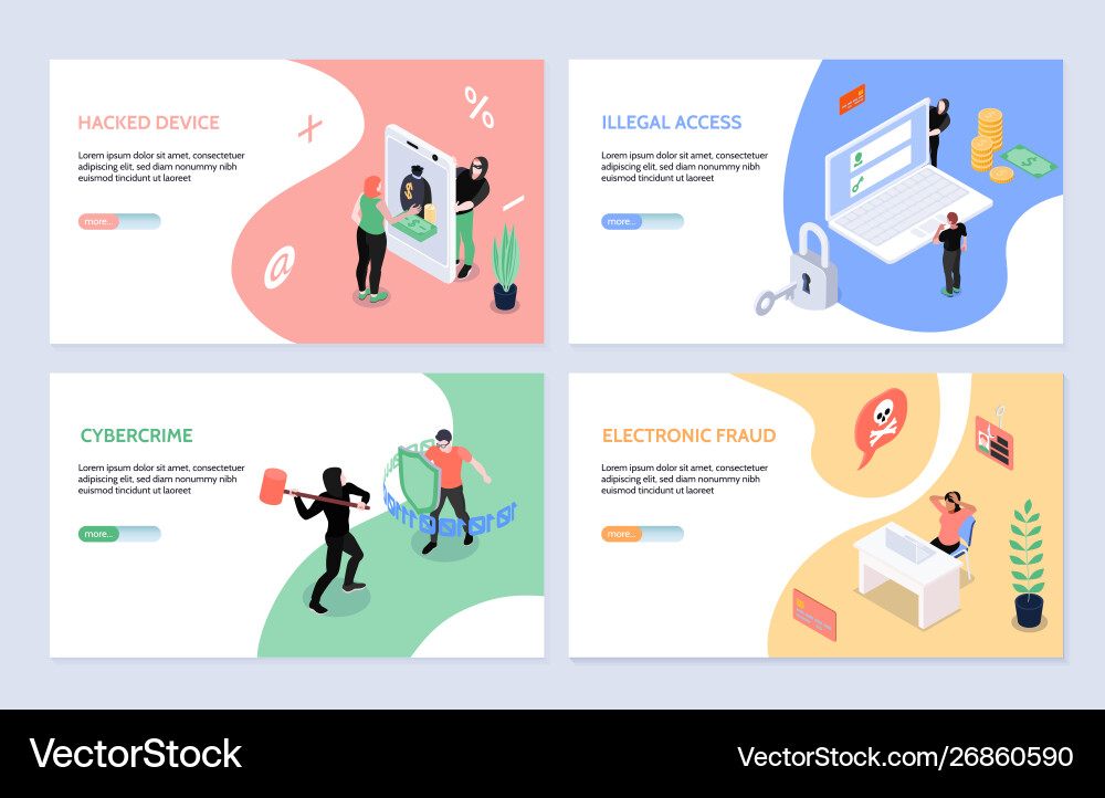 Cybersecurity Attack Banners Royalty Free Vector Image