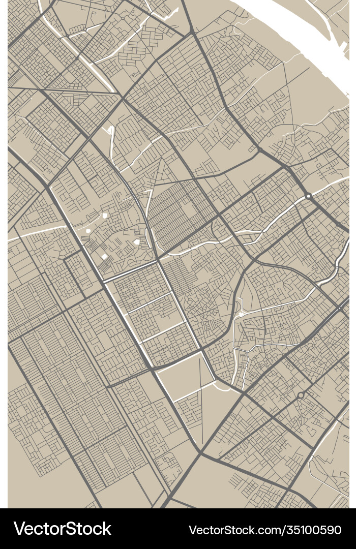 Detailed map basra city linear print Royalty Free Vector