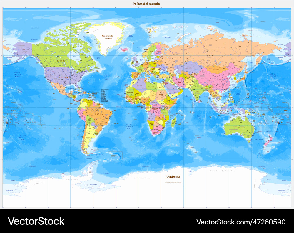 Political world map spanish language Royalty Free Vector