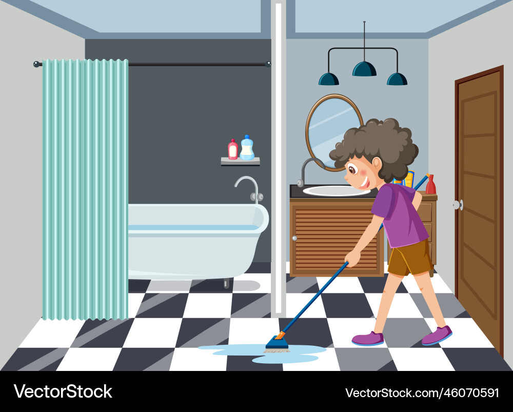 A girl cleaning bathroom Royalty Free Vector Image