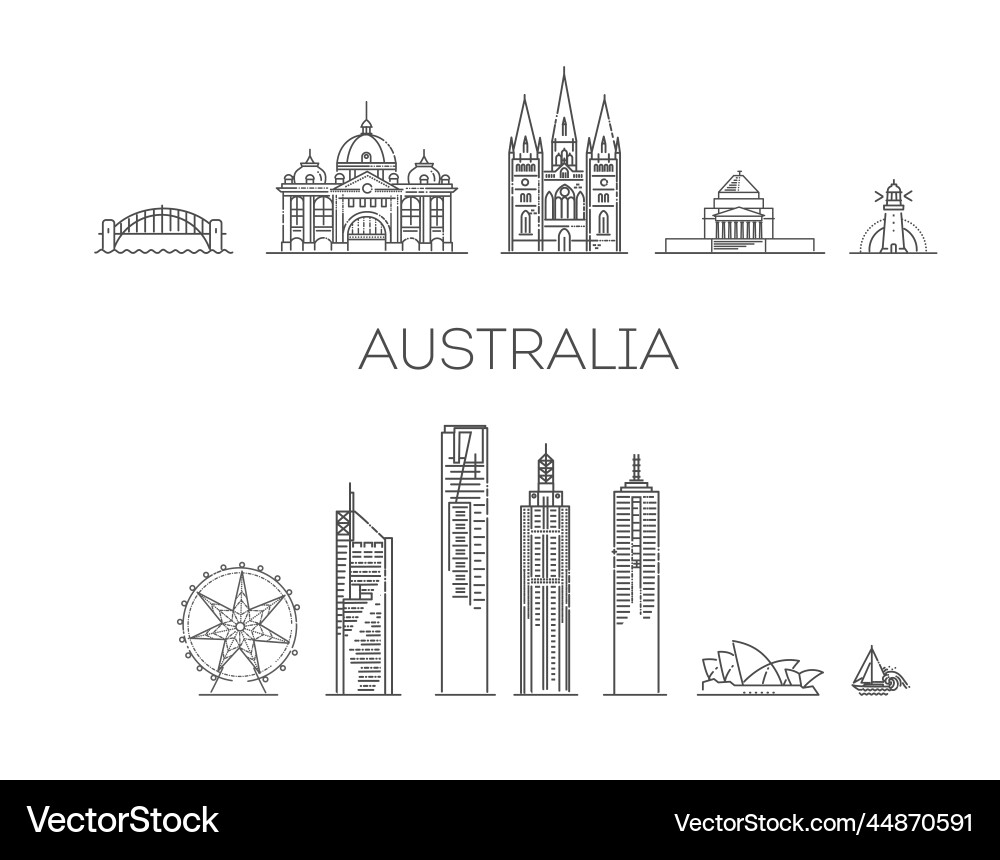 Australia architecture line skyline Royalty Free Vector