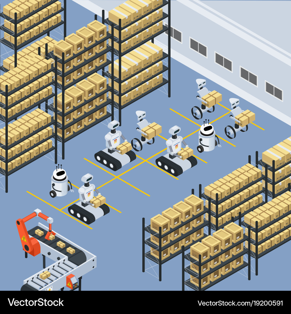 Automatic logistics delivery isometric background Vector Image