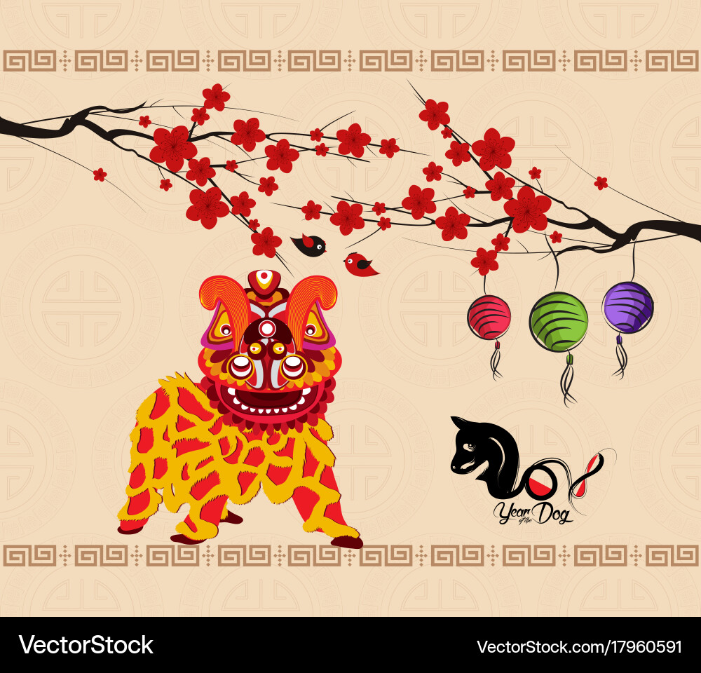 Chinese New Year Lion Dance Background – Royalty-Free Vector | VectorStock
