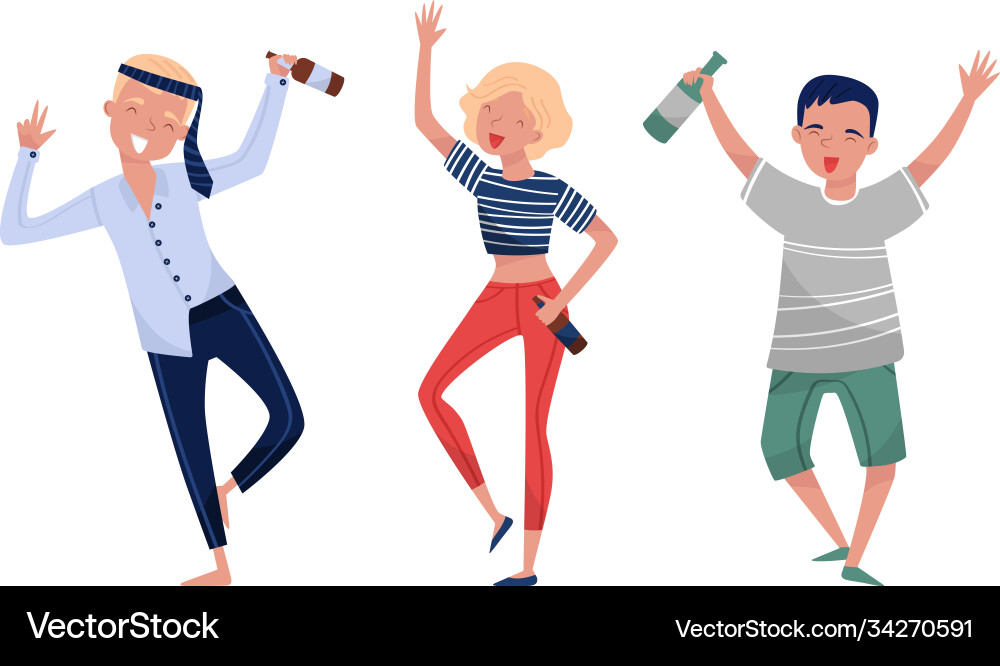 Drunk people characters with bottle alcoholic Vector Image